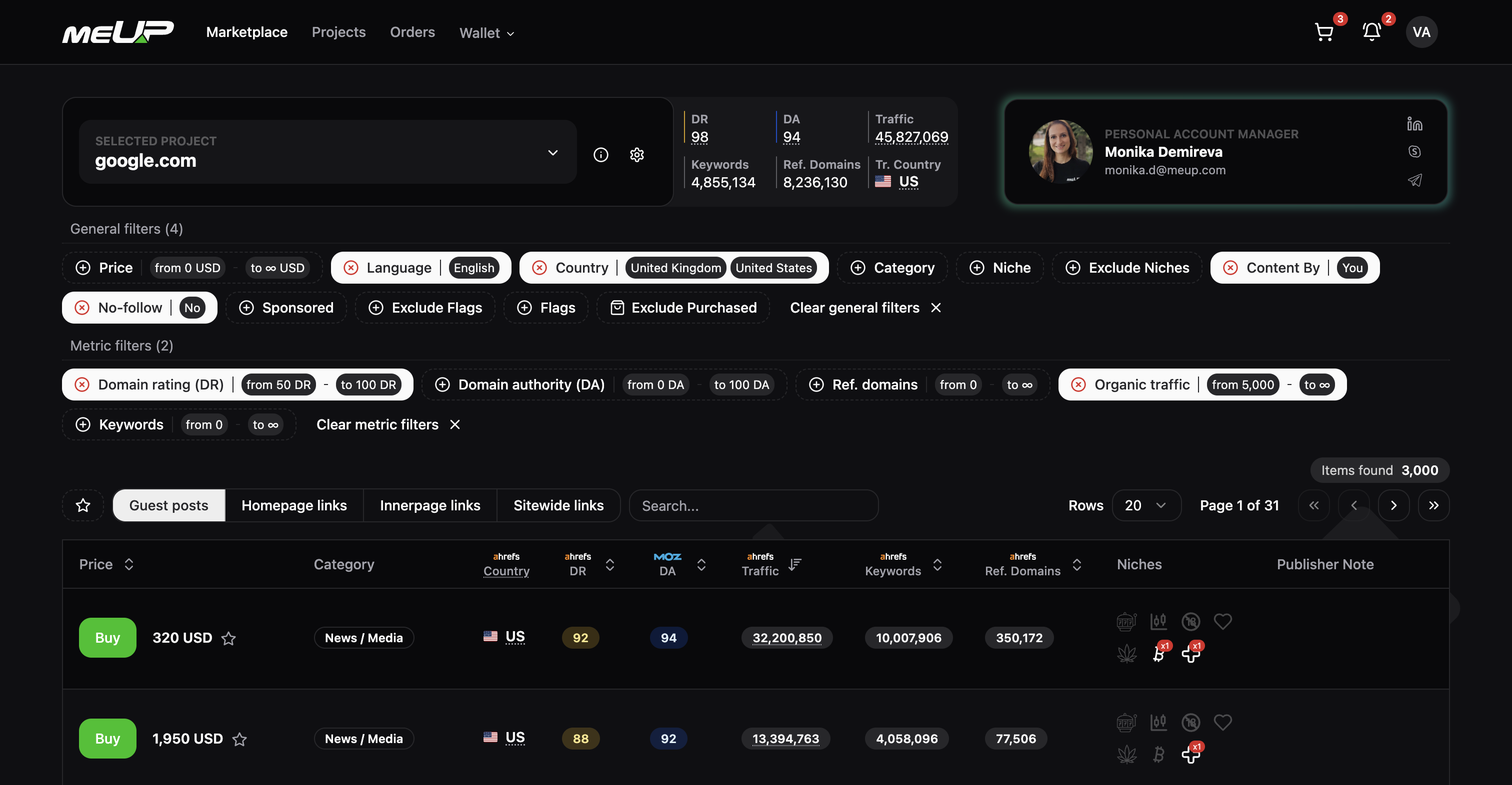 MeUp - Premium Link-Building Platform for Marketers & Agencies